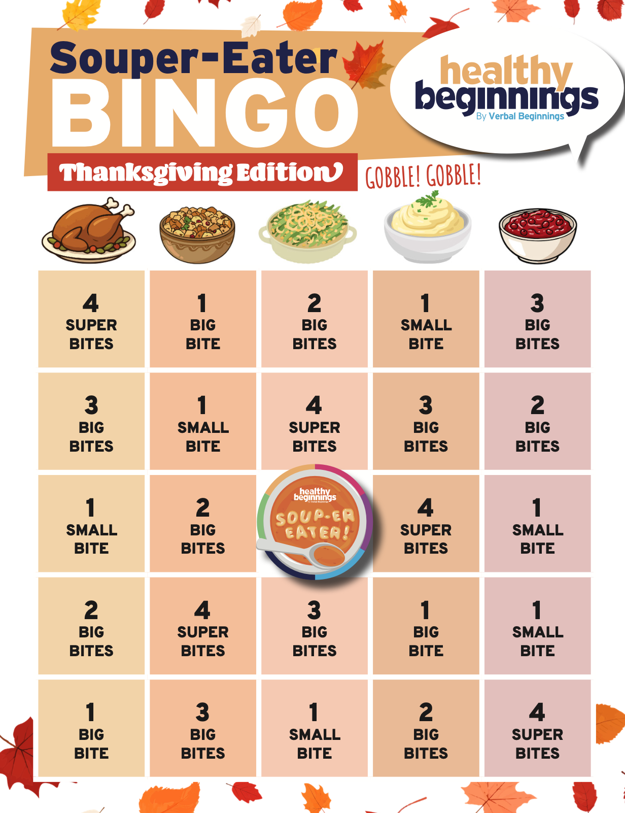 thanksgiving bingo - Verbal Beginnings